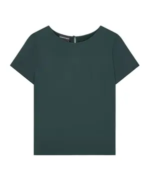 Emporio Armani Satin Blouse In A Silk Blend With Short Sleeves Essential - Green