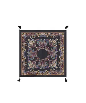 Etro Silk Scarf With Tassels And Paisley Foliage Motif - Black