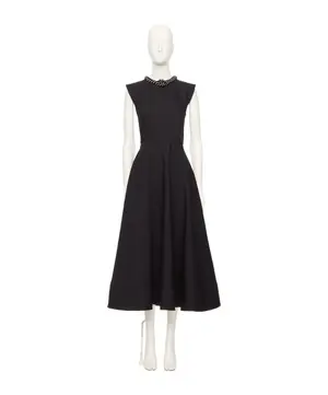 Valentino Garavani Midi Dress In Embroidered Crepe Couture - Black