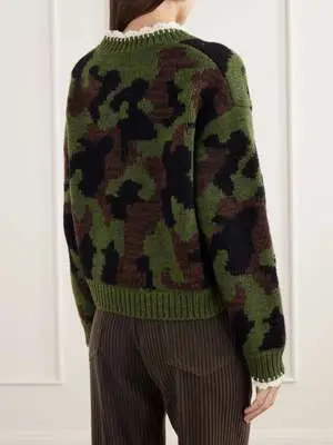Sea Channing Crochet-trimmed Jacquard-knit Wool Sweater