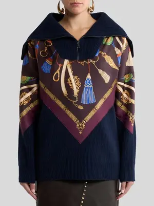 Etro Pattern-panelled Half-zipped Jumper
