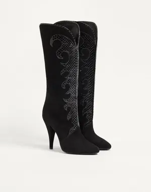 Valentino Garavani Boutade Suede Boot With Elaphe Details 105mm