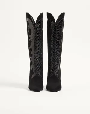 Valentino Garavani Boutade Suede Boot With Elaphe Details 105mm
