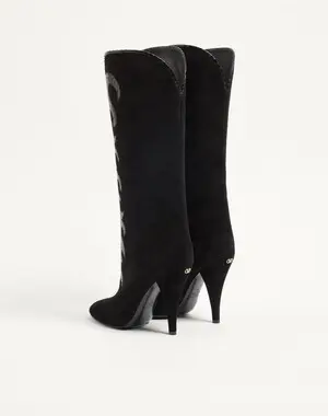 Valentino Garavani Boutade Suede Boot With Elaphe Details 105mm