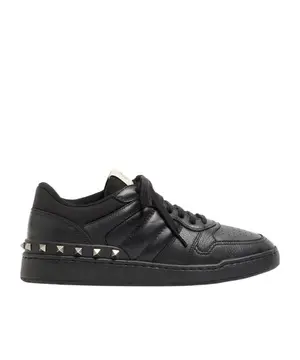 Valentino Garavani Freedots Trainer In Kidskin And Nappa Calfskin With Stud Detail - Black