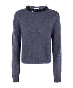 SEMICOUTURE Beaded Neck Knitted Sweater - Gray