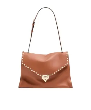 Valentino Garavani Rockstud Maxxing Medium Shoulder Bag In Smooth Calfskin - Brown