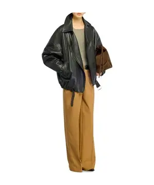 SEMICOUTURE Oversized Biker Leather Jacket