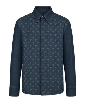 MARINE SERRE Denim Jacket With Laser-printed Full Moon Motif - Blue