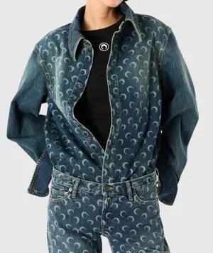 MARINE SERRE Denim Jacket With Laser-printed Full Moon Motif