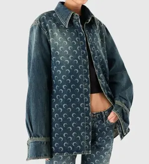 MARINE SERRE Denim Jacket With Laser-printed Full Moon Motif