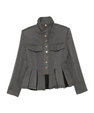 Elisabetta Franchi Peplum-hem High-neck Fitted Jacket - Gray