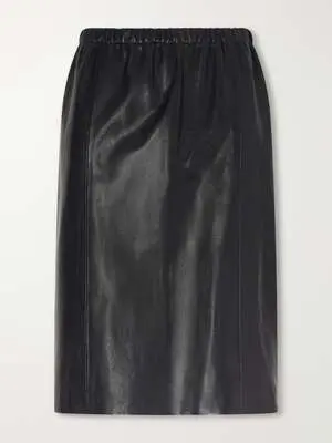 Nour Hammour Sabella Paneled Leather Midi Skirt - Black