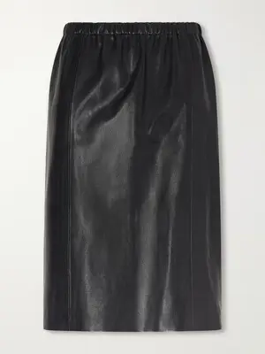 Nour Hammour Sabella Paneled Leather Midi Skirt - Black