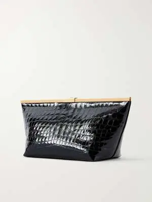 JIMMY CHOO Ganache Large Croc-effect Patent-leather Clutch