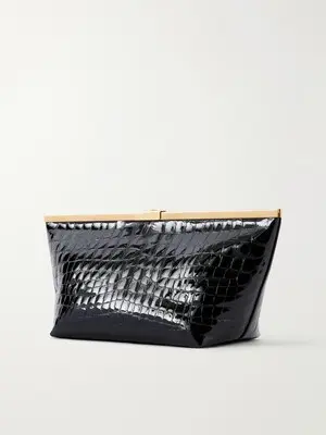 JIMMY CHOO Ganache Large Croc-effect Patent-leather Clutch