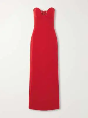 Solace London Sommer Embellished Strapless Stretch-crepe Gown - Red