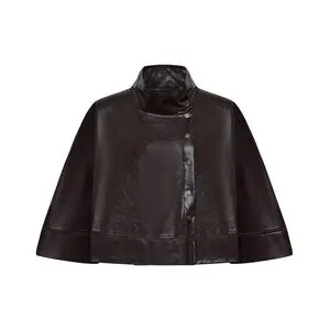 THISISU COLLECTION Penelope High-neck Vegan Leather Poncho – Burgundy - Red