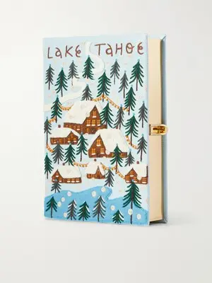 OLYMPIA LE-TAN Lake Tahoe Embroidered Canvas Clutch - Blue