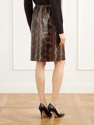 Nour Hammour Sabella Gathered Snake-effect Patent-leather Midi Skirt