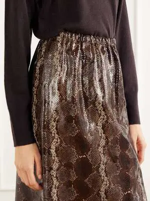 Nour Hammour Sabella Gathered Snake-effect Patent-leather Midi Skirt