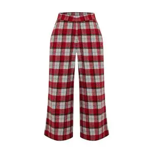 THISISU COLLECTION Mara Wide-leg Plaid Wool Blend Trousers - Red