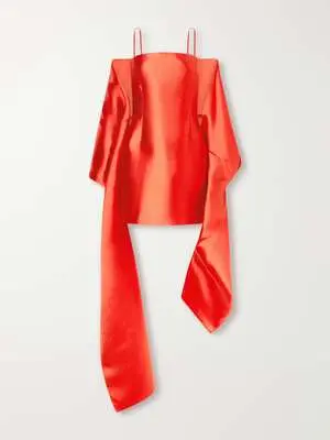 Solace London Bessette Shawl-detail Satin-twill Mini Dress - Red