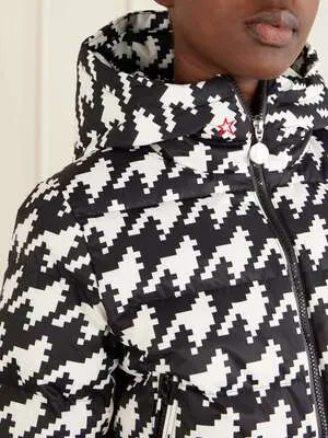 Perfect Moment Polar Flare Hooded Logo-embroidered Printed Houndstooth Shell Ski Suit