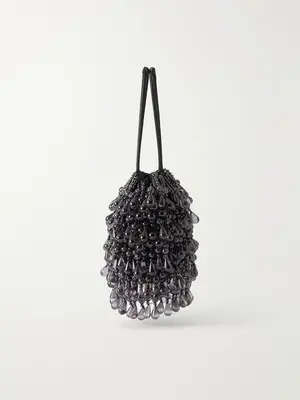 Cult Gaia Zia Wristlet Beads-detailed Satin To-handle Bag - Black
