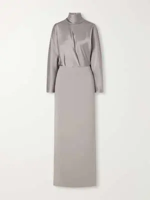 Solace London Sedgewick Satin And Stretch-knit Crepe Gown - Silver