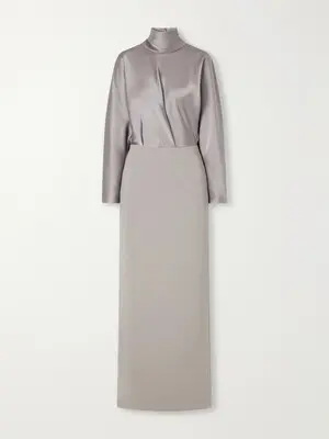 Solace London Sedgewick Satin And Stretch-knit Crepe Gown - Silver