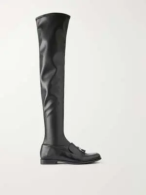 TOD'S Gomma Tasseled Leather Over-the-knee Boots - Black