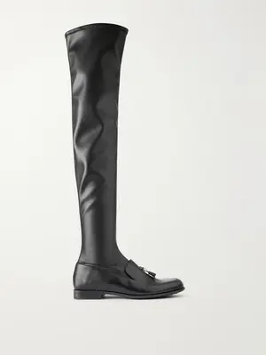 TOD'S Gomma Tasseled Leather Over-the-knee Boots - Black