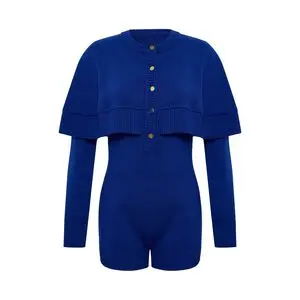 THISISU COLLECTION Cleo Cape Detail Knit Jumpsuit – Royal - Blue