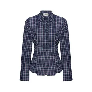 THISISU COLLECTION Kate Waist-defined Plaid Shirt – Navy - Blue