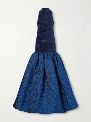 DIMA AYAD Sequin-embellished Cloqué Gown - Blue