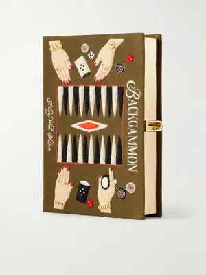 OLYMPIA LE-TAN Backgammon Embroidered Canvas Clutch - Brown