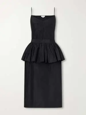 Stella McCartney Peplum Taffeta Midi Dress - Black