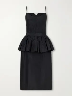 Stella McCartney Peplum Taffeta Midi Dress - Black