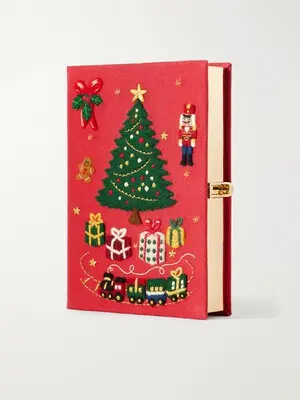 OLYMPIA LE-TAN Christmas Holidays Embroidered Canvas Clutch - Red
