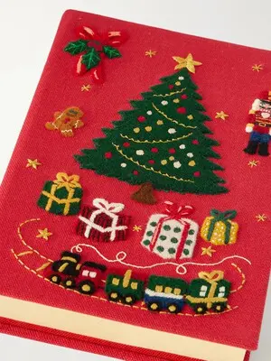 OLYMPIA LE-TAN Christmas Holidays Embroidered Canvas Clutch