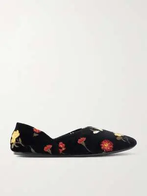 Khaite Jane Embroidered Velvet Ballet Flats - Black