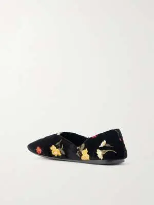 Khaite Jane Embroidered Velvet Ballet Flats
