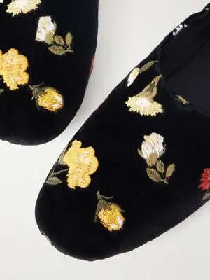 Khaite Jane Embroidered Velvet Ballet Flats