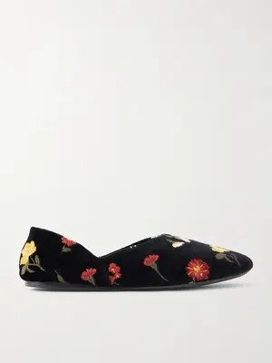 Khaite Jane Embroidered Velvet Ballet Flats - Black