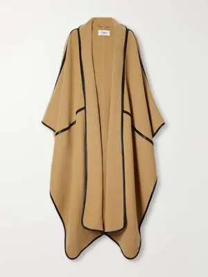 Chloé Paneled Leather-trimmed Wool-blend Flannel Cape - Camel