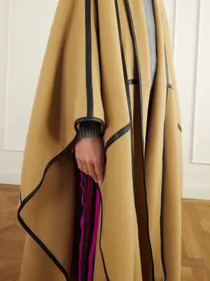 Chloé Paneled Leather-trimmed Wool-blend Flannel Cape