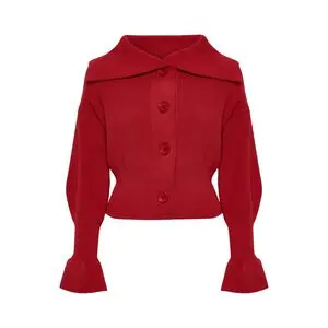 THISISU COLLECTION Iris Wide Collar Knit Cardigan - Red