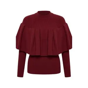 THISISU COLLECTION Sophie Ruffle Detail Knit Blouse – Burgundy - Red