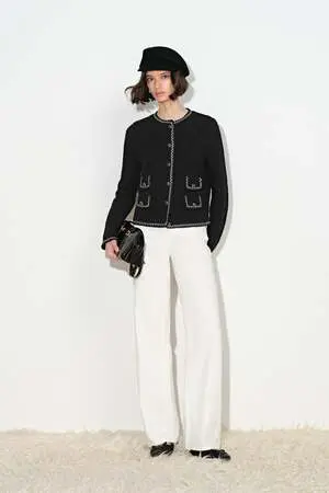 Fabrique Grace Contrast Trim Boxy Cropped Cardigan In Wool Cotton Blend